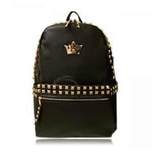 Rivet Crown Design Black Backpack on Luulla