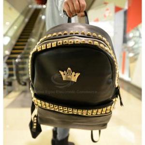 Rivet Crown Design Black Backpack on Luulla