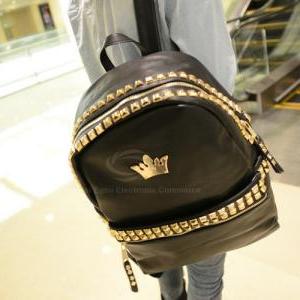 Rivet Crown Design Black Backpack on Luulla